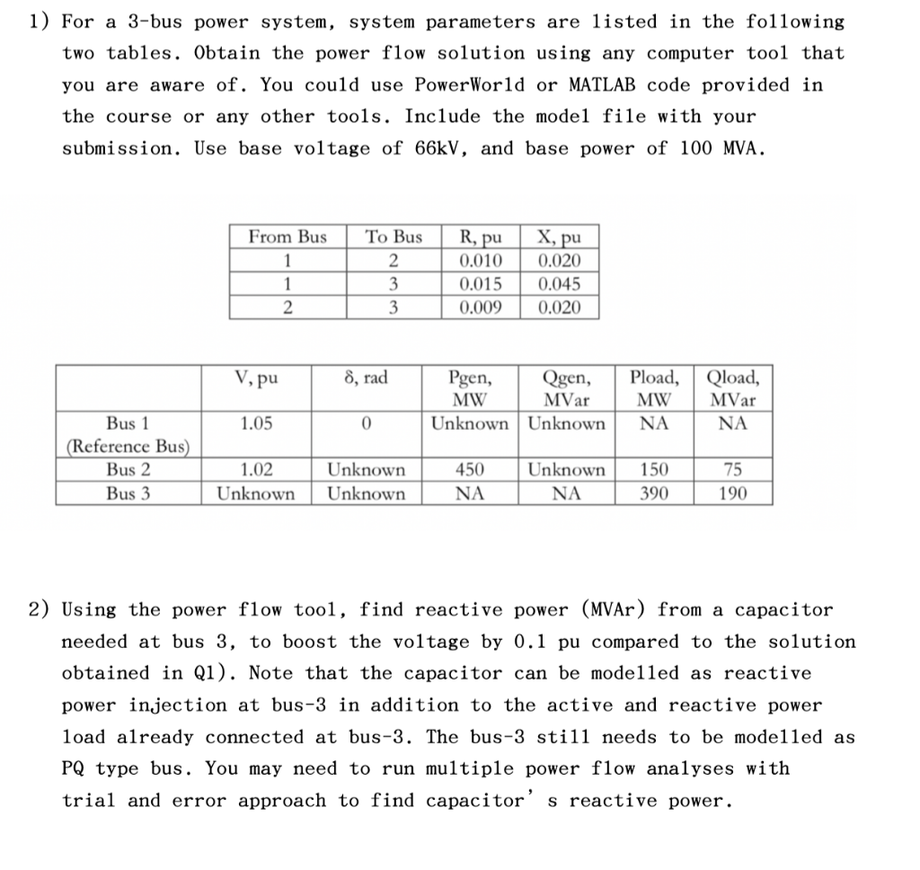 1) For a 3-bus power system, system parameters are | Chegg.com