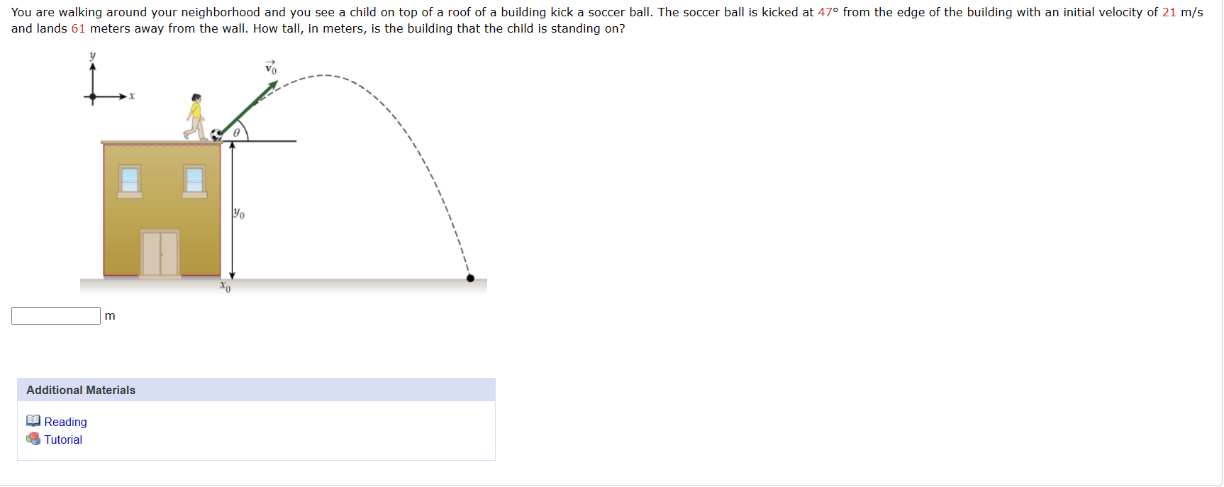 Solved and lands 61 meters away from the wall. How tall, in | Chegg.com