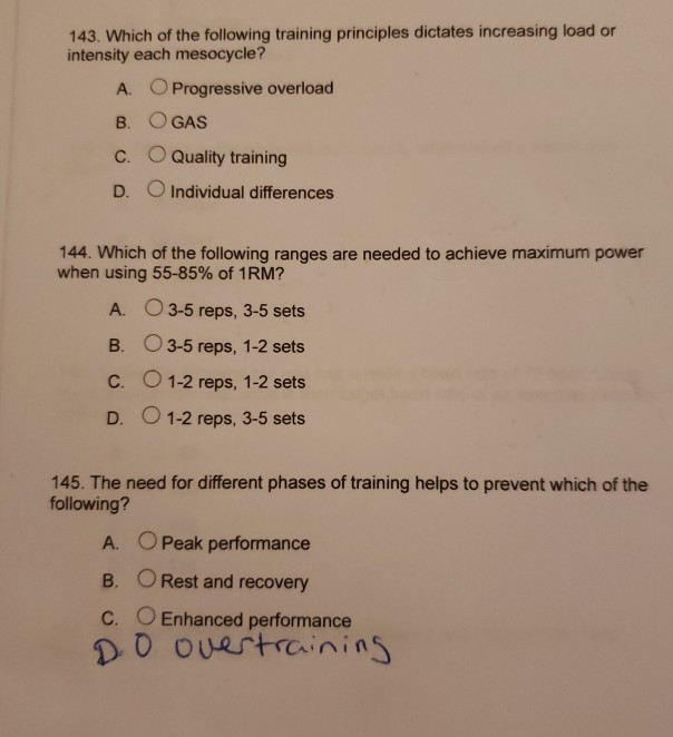 Solved 143. Which of the following training principles | Chegg.com