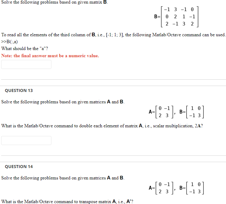 Solved Solve the following problems based on given matrix B. | Chegg.com