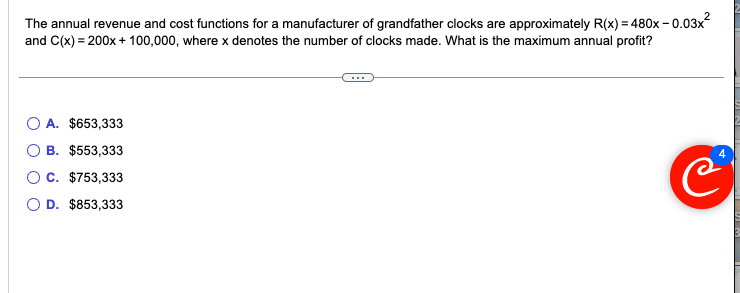 Solved The annual revenue and cost functions for a | Chegg.com