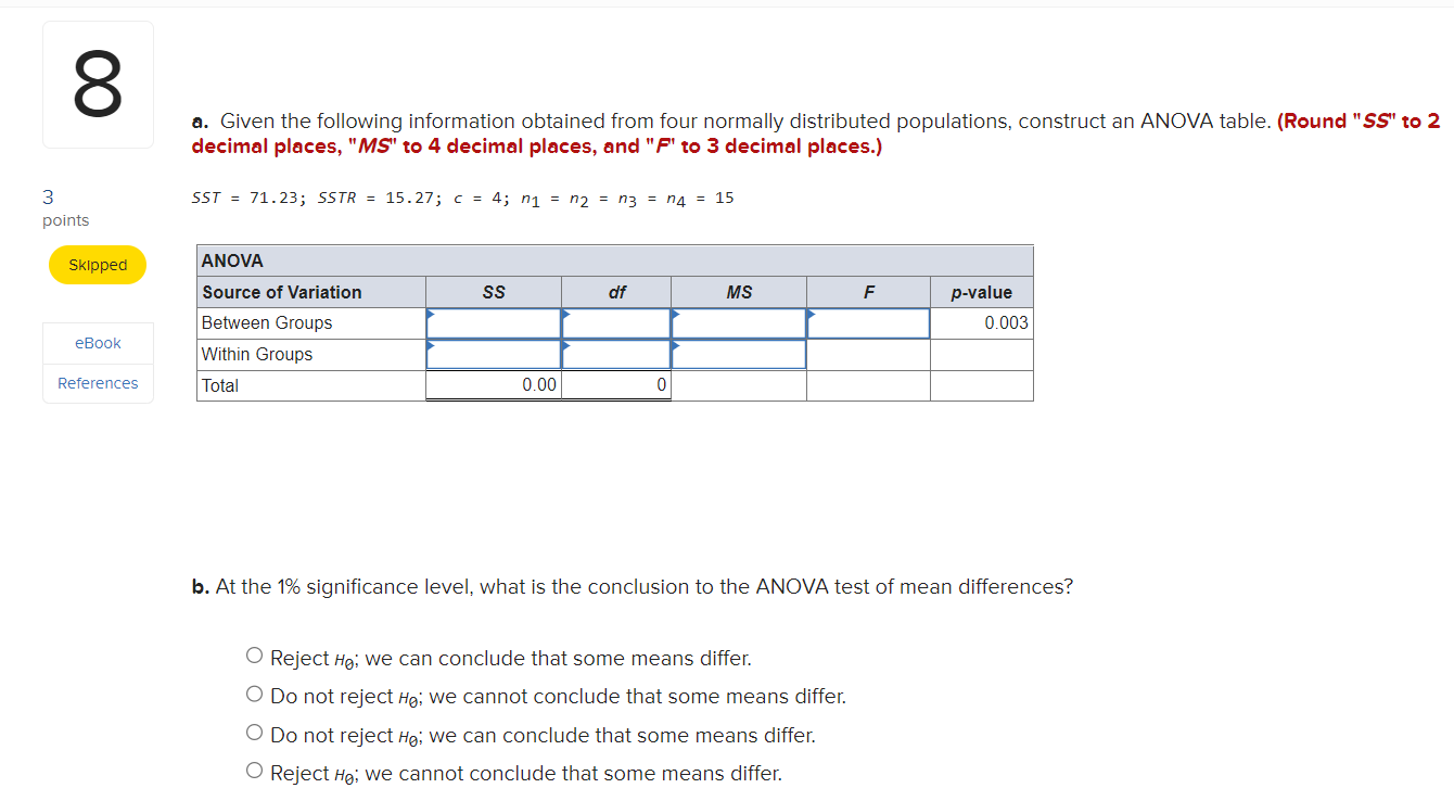 Solved a. Given the following information obtained from four | Chegg.com