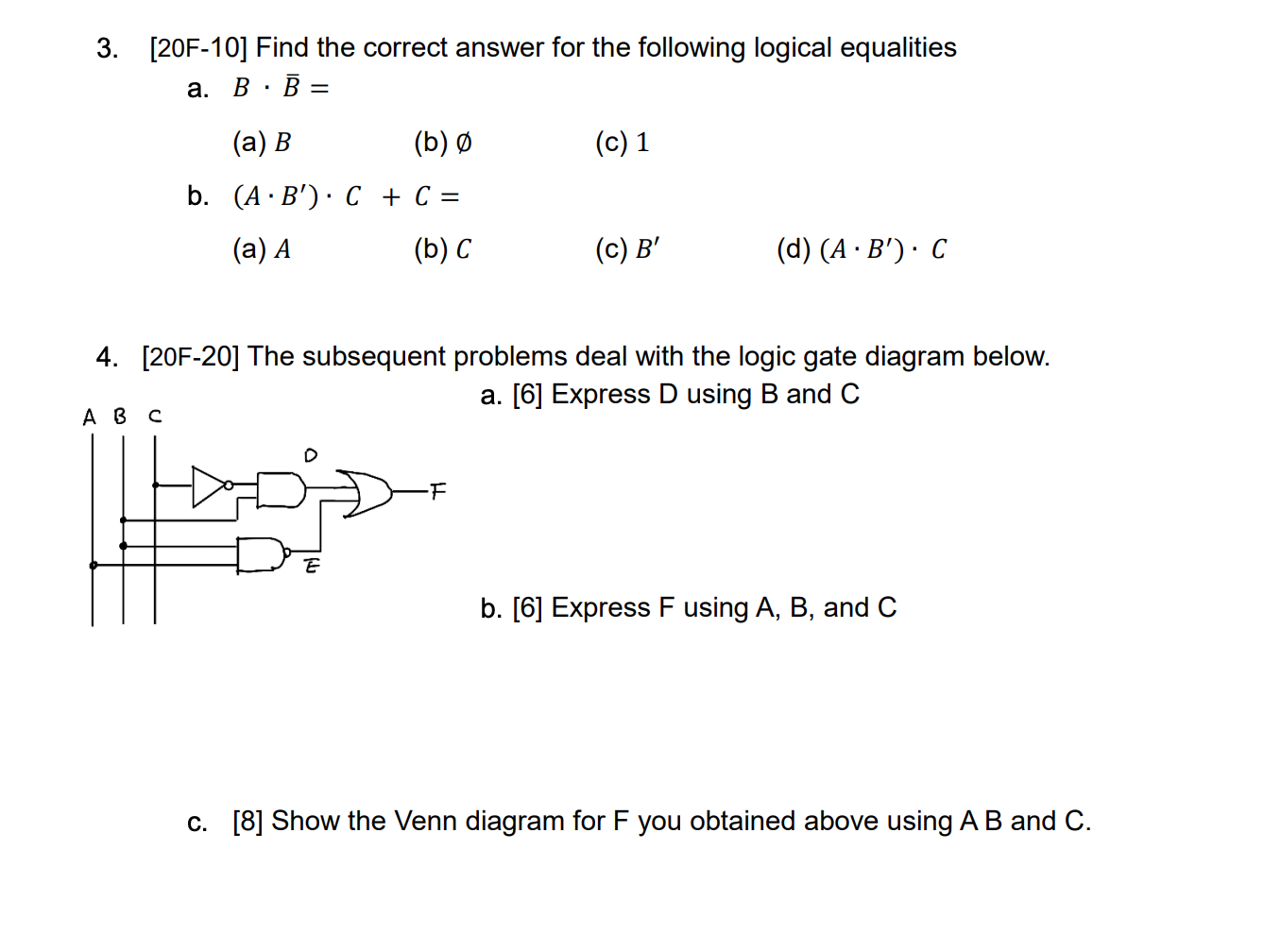 Solved 3. [20F-10] Find the correct answer for the following | Chegg.com