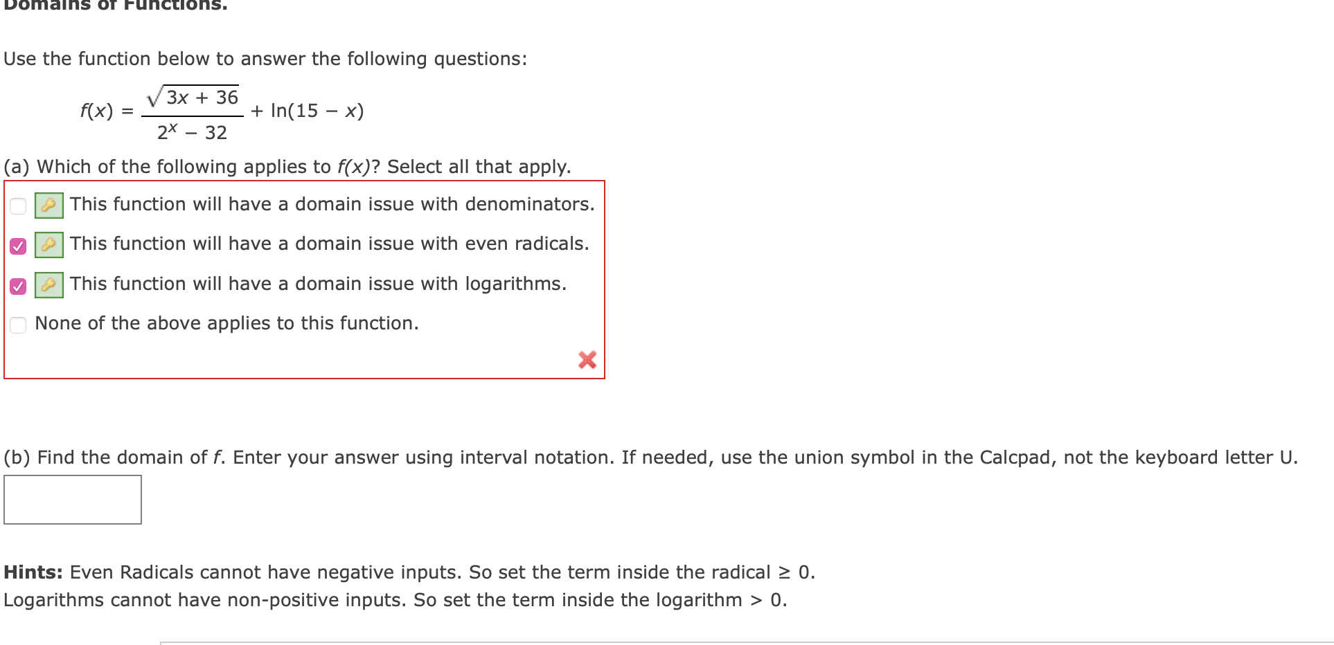 Solved Domains of Functions. Use the function below to | Chegg.com