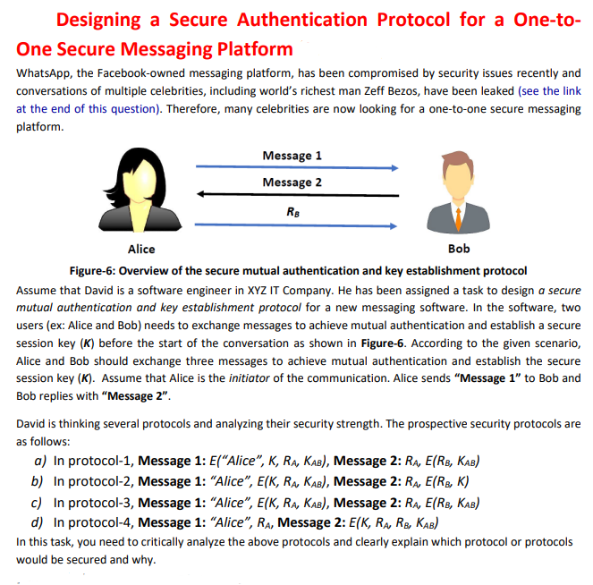 Solved Designing a Secure Authentication Protocol for a | Chegg.com