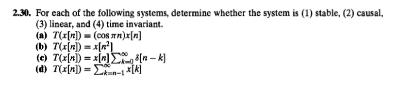 Solved 2.30. For each of the following systems, determine | Chegg.com