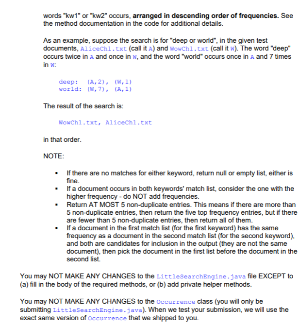 Solved implement a mini search engine to do two things: (a) | Chegg.com