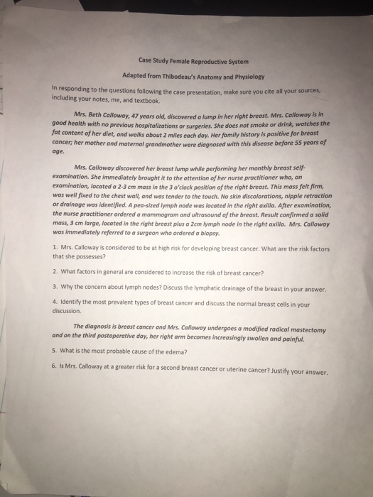 Solved Case Study Female Reproductive System Adapted from | Chegg.com