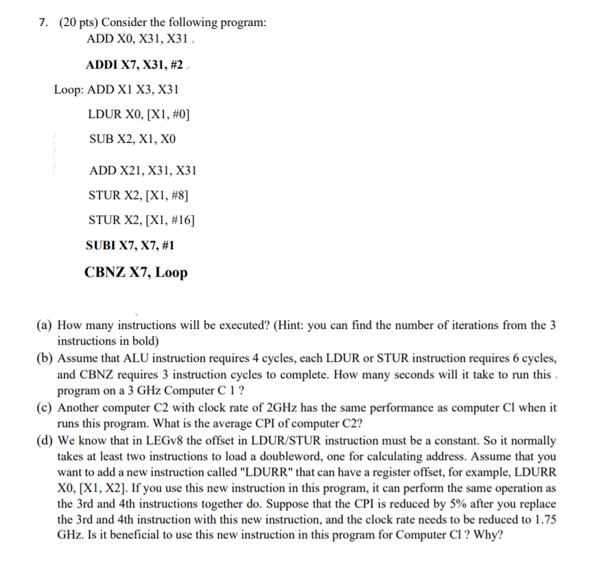 7. (20 pts) Consider the following program: ADD XO, | Chegg.com