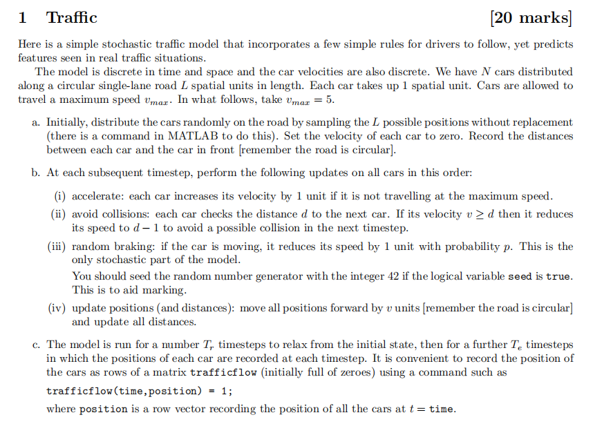 Solved 1 Traffic [20 Marks] Here Is A Simple Stochastic