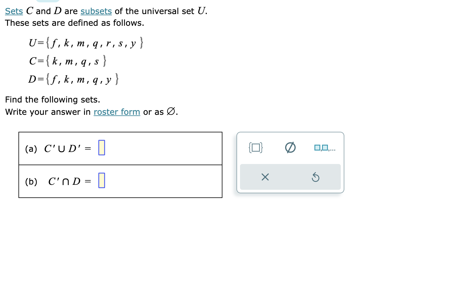 Solved Sets C and D are subsets of the universal set U. | Chegg.com