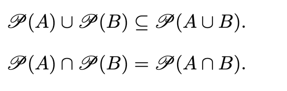 Solved P(A)∪P(B)⊆P(A∪B) P(A)∩P(B)=P(A∩B) | Chegg.com