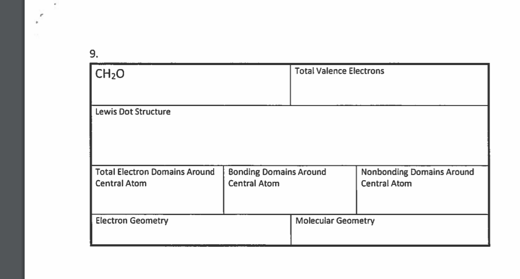Solved CH20 Total Valence Electrons Lewis Dot Structure | Chegg.com