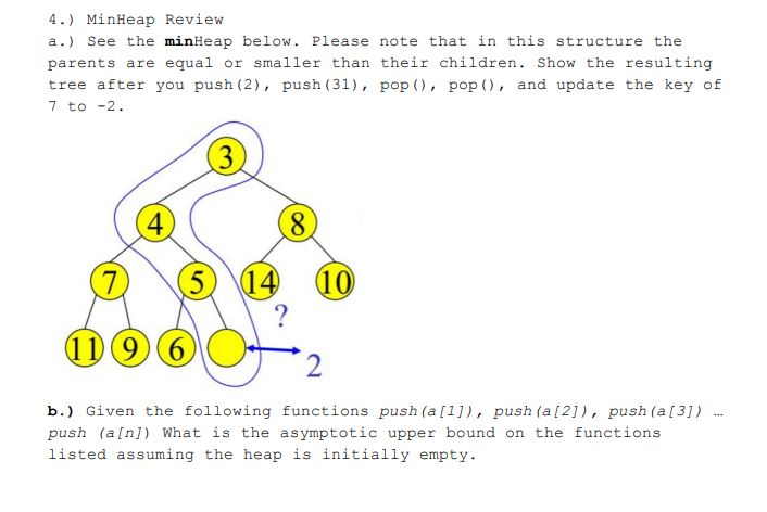 Solved 4 Minheap Review A See The Minheap Below Please 