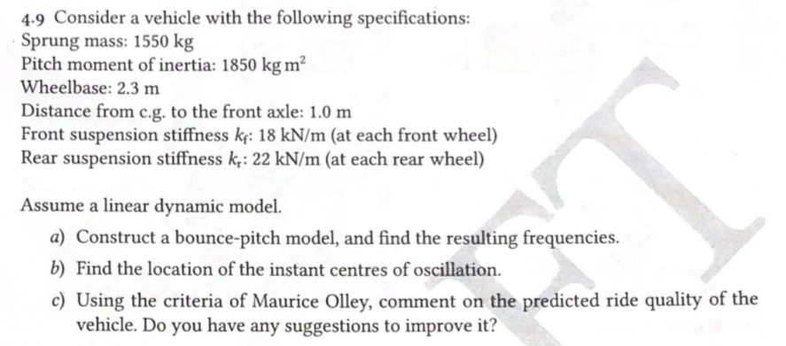 Solved 4.9 Consider a vehicle with the following | Chegg.com