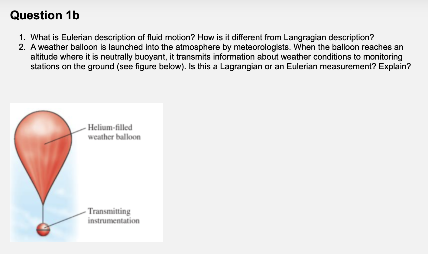 Solved Question 1b 1. What is Eulerian description of fluid | Chegg.com