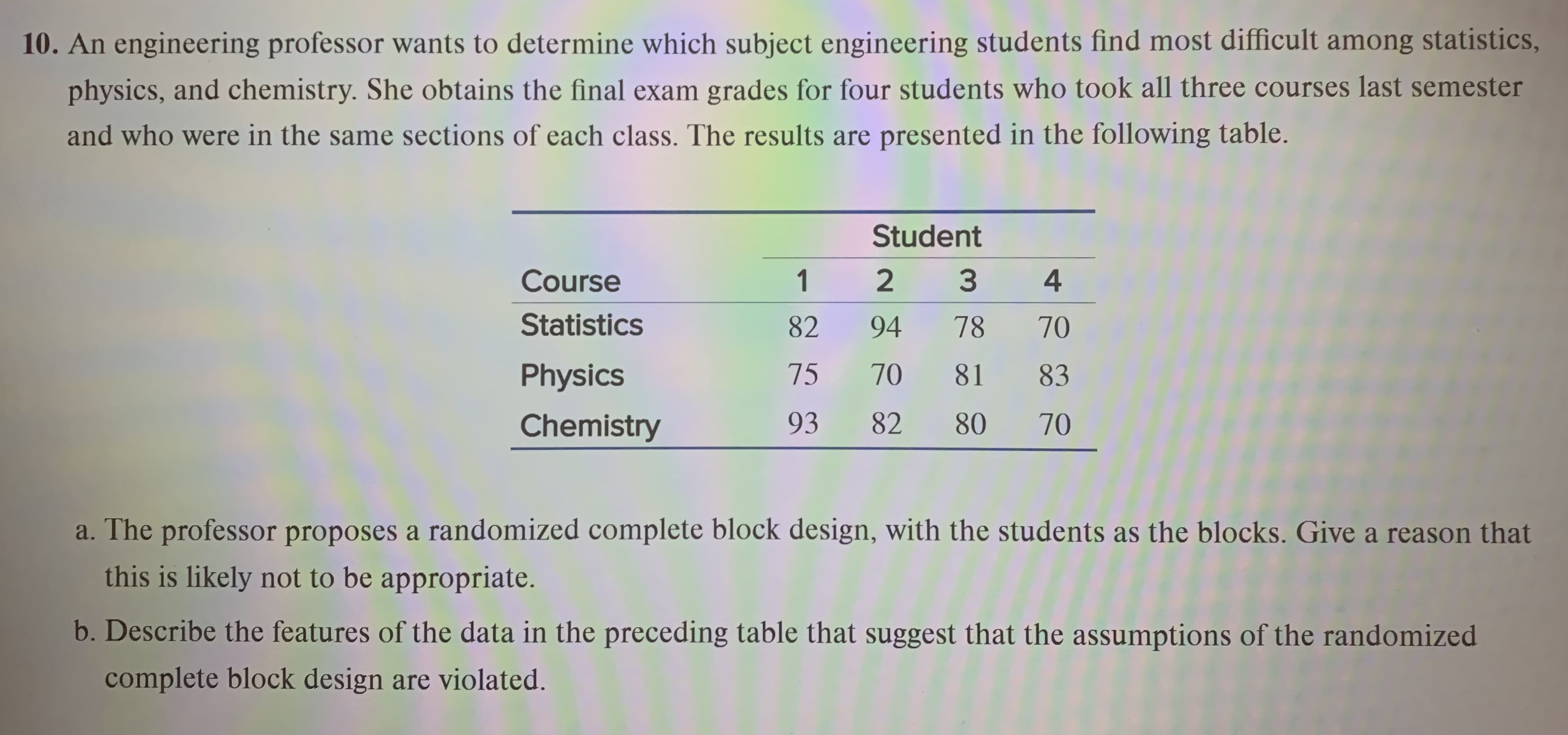 Solved 10. An engineering professor wants to determine which | Chegg.com