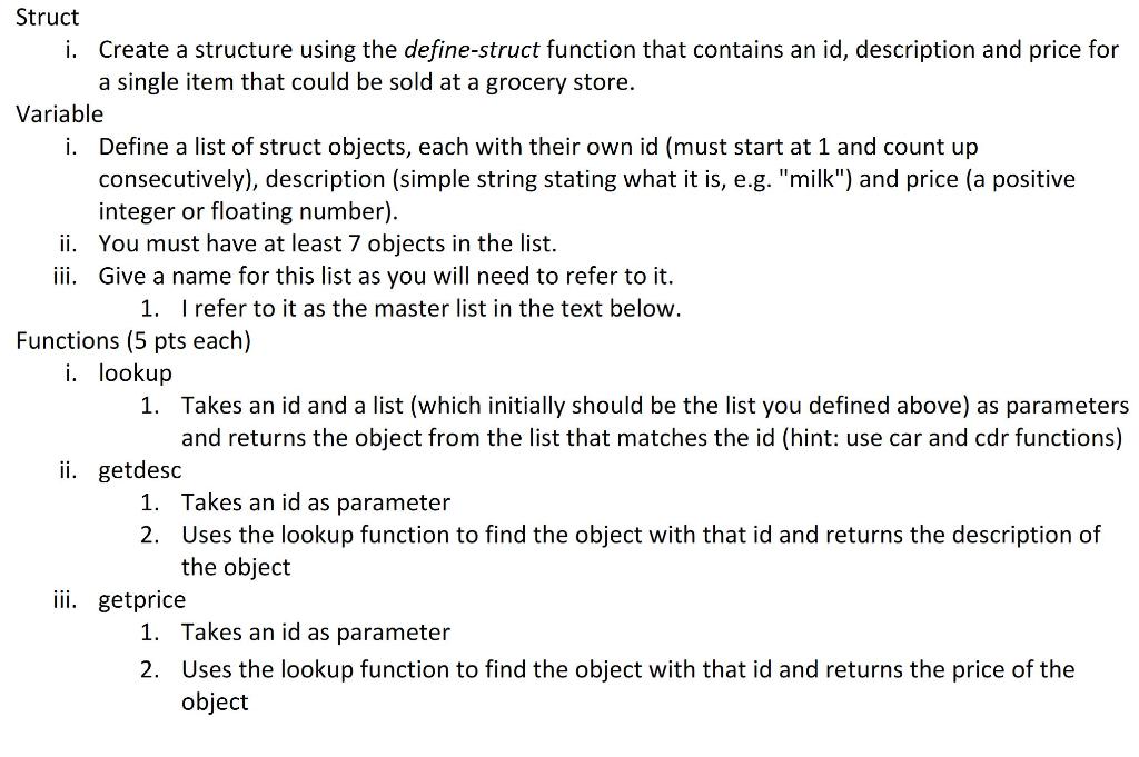 Struct i. Create a structure using the define-struct | Chegg.com