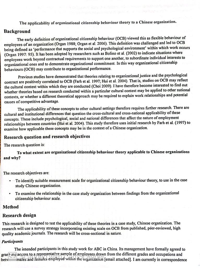 The applicability of organizational citizenship | Chegg.com