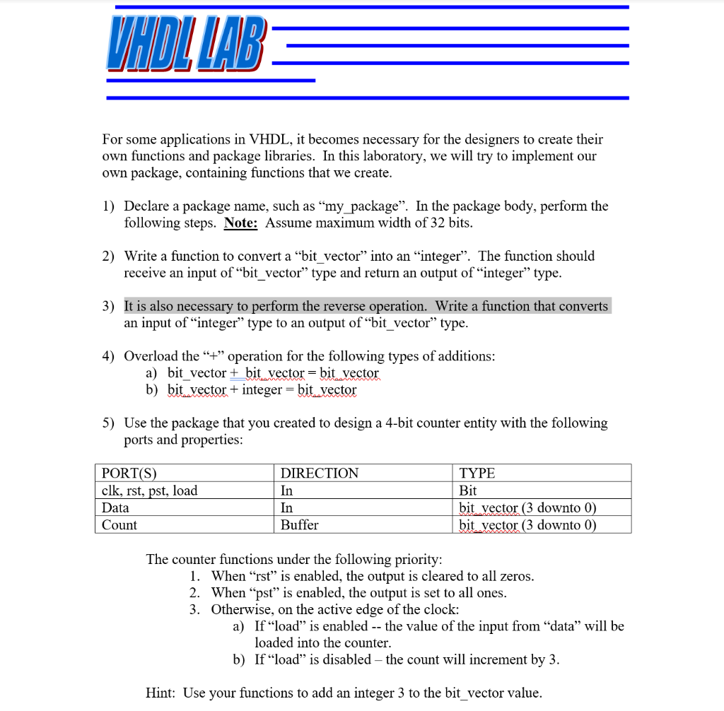 VHDL LAB For some applications in VHDL, it becomes | Chegg.com