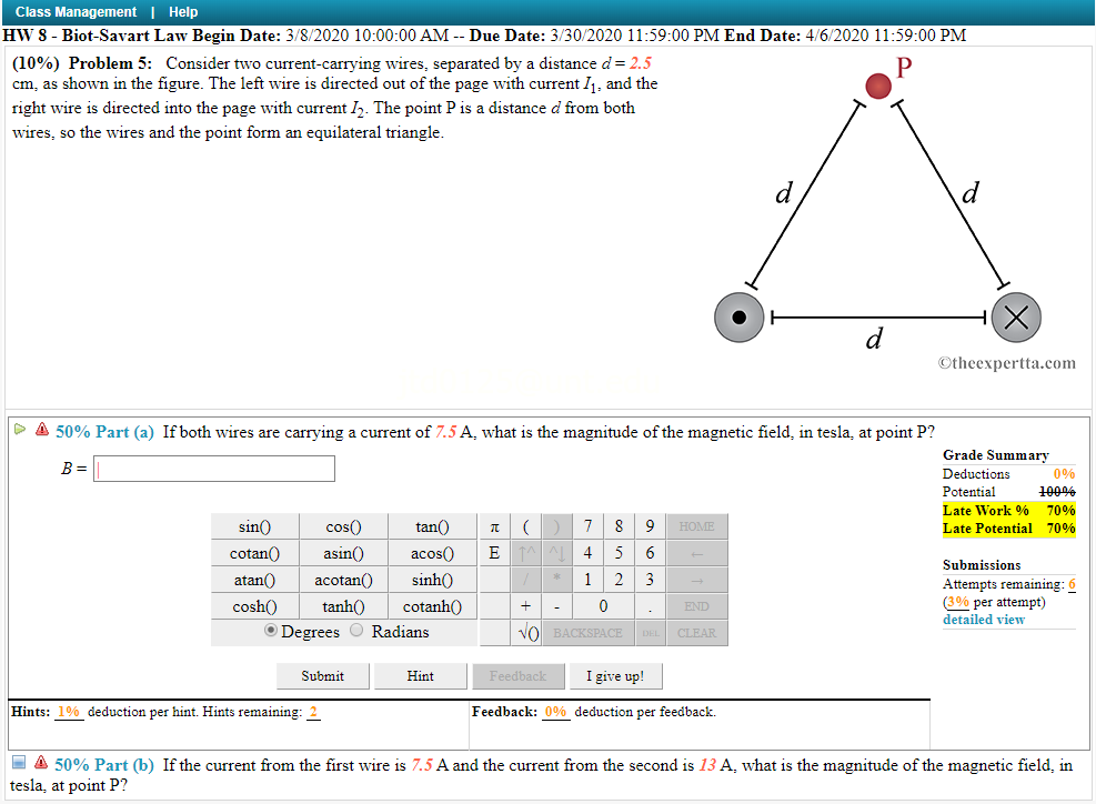Solved Class Management | Help HW 8 - Biot-Savart Law Begin | Chegg.com