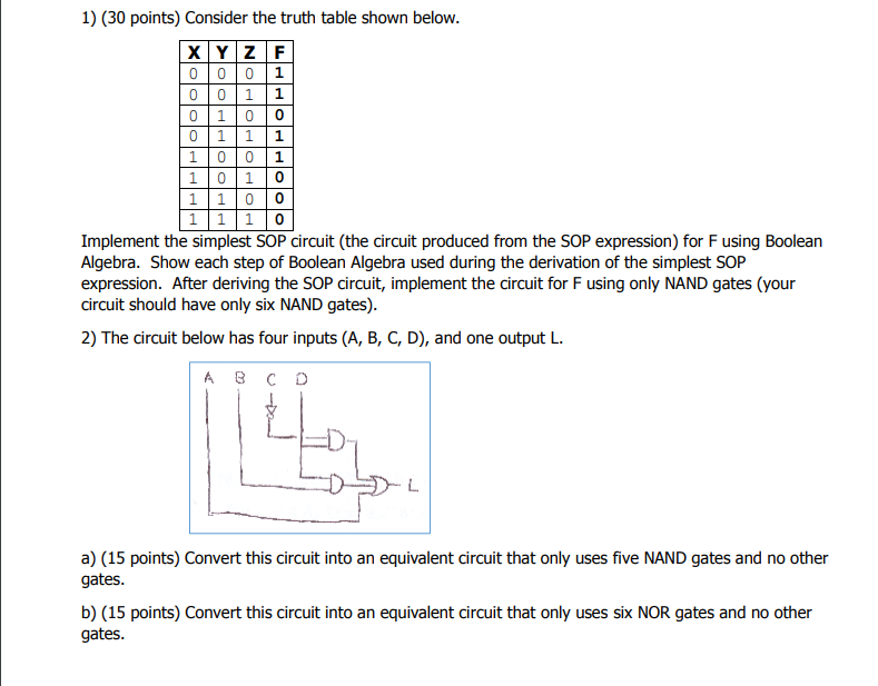 Solved 1) (30 points) Consider the truth table shown below 0 | Chegg.com