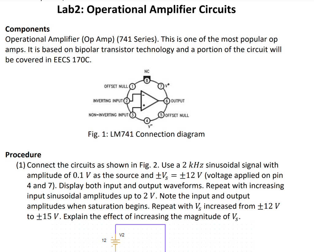 Solved Lab2: Operational Amplifier Circuits Components | Chegg.com