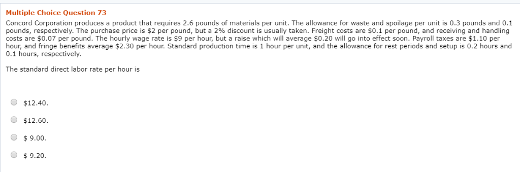 Solved Multiple Choice Question 73 Concord Corporation | Chegg.com Solved Multiple Choice Question 73 Concord Corporation | Chegg.com