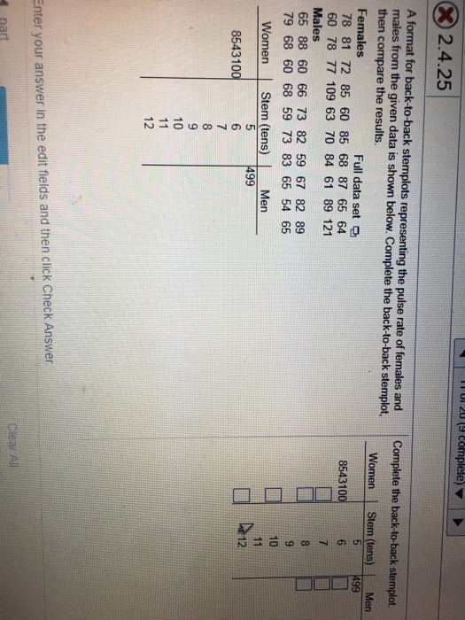 Solved A format for back-to-back stemplots representing the | Chegg.com