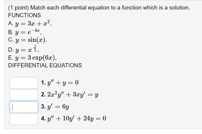 Solved (1 point) Match each differential equation to a | Chegg.com