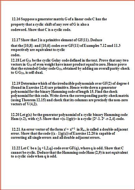 Solved 12.16 Suppose a generator matrix G of a linear code C | Chegg.com