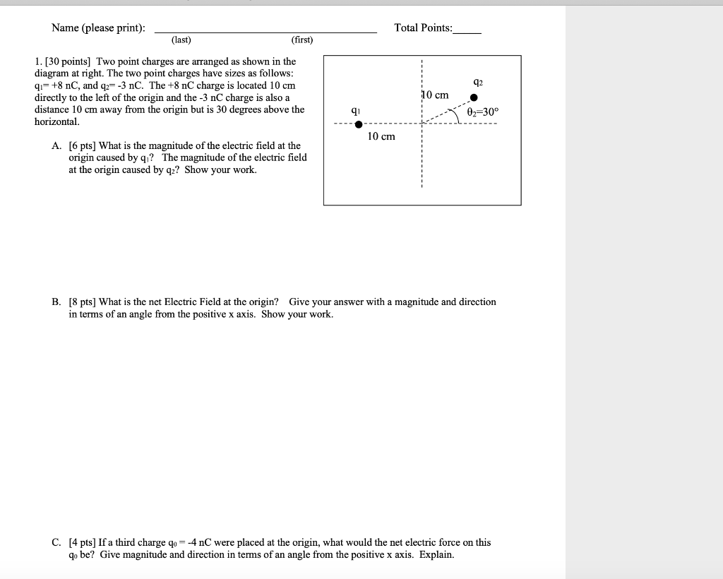 Solved Name (please print): Total Points: (last) (first) 92 | Chegg.com