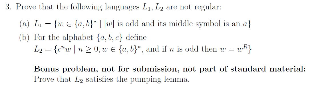 Solved 3. Prove that the following languages L1, L2 are not | Chegg.com