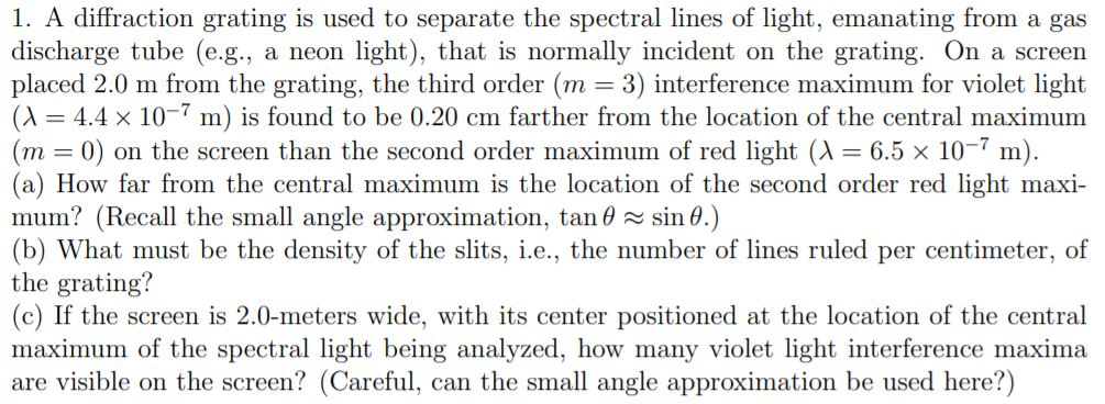 Solved 1. A diffraction grating is used to separate the | Chegg.com