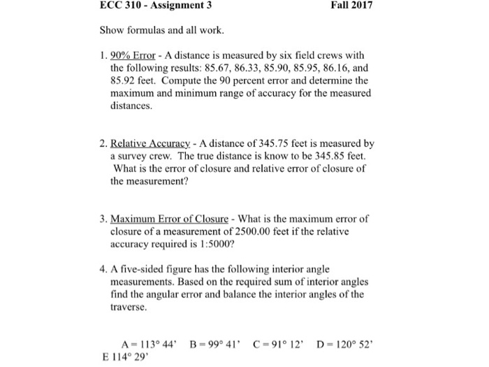Solved ECC 310- Assignment 3 Fall 2017 Show formulas and all | Chegg.com