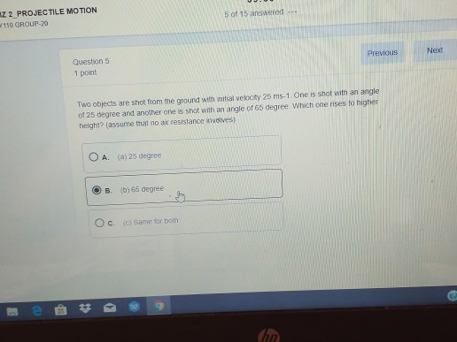 Solved 42:18 QUIZ 2 PROJECTILE MOTION 2 of 15 answered | Chegg.com
