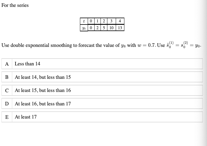 Solved For the series Use double exponential smoothing to | Chegg.com