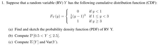 Solved 1. Suppose that a random variable (RV) Y has the | Chegg.com