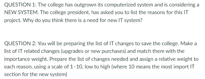 Solved QUESTION 1: The college has outgrown its computerized | Chegg.com
