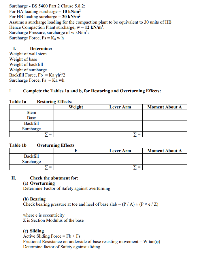 Surcharge - BS 5400 Part 2 Clause 5.8.2: For HA | Chegg.com
