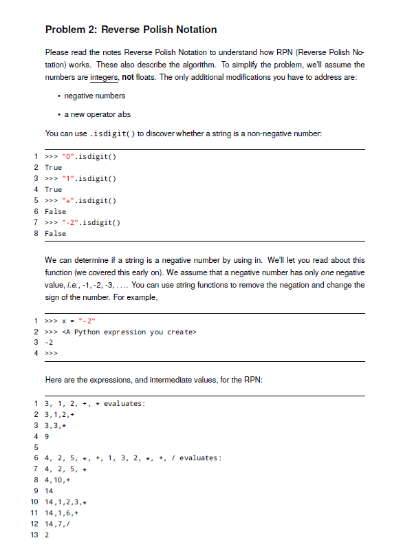 Problem 2: Reverse Polish Notation Please read the | Chegg.com