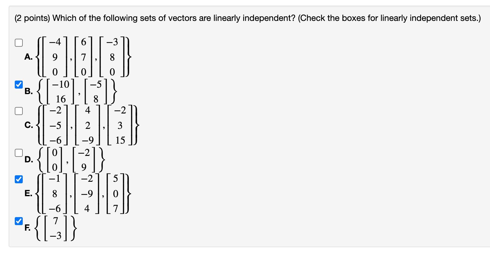 Solved (2 points) Which of the following sets of vectors are | Chegg.com