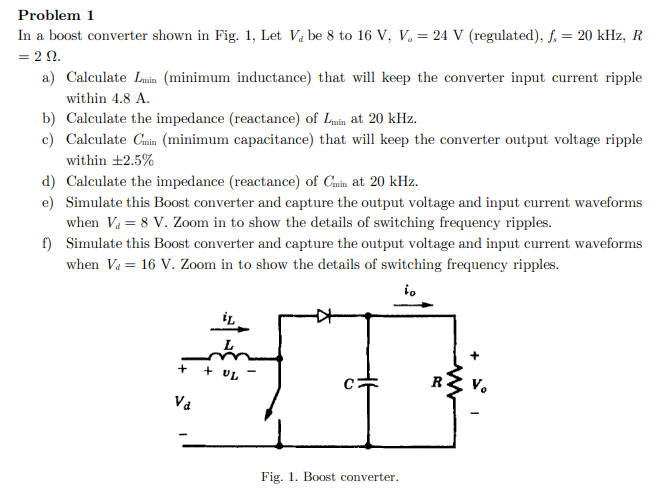 Solved Problem 1 In a boost converter shown in Fig. 1 , Let | Chegg.com
