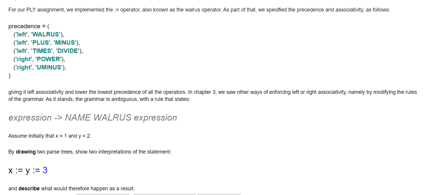 Solved For our PLY assignment, we implemented the := | Chegg.com