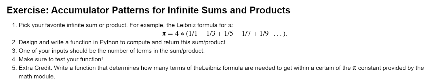 Solved Exercise: Accumulator Patterns for Infinite Sums and | Chegg.com