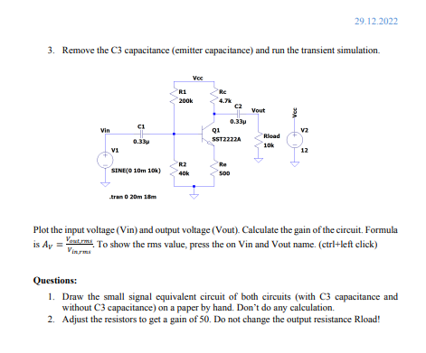 1. Draw the circuit below and run the transient | Chegg.com