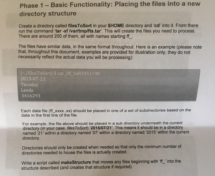 Phase 1 Basic Functionality Placing The Files Into A Chegg