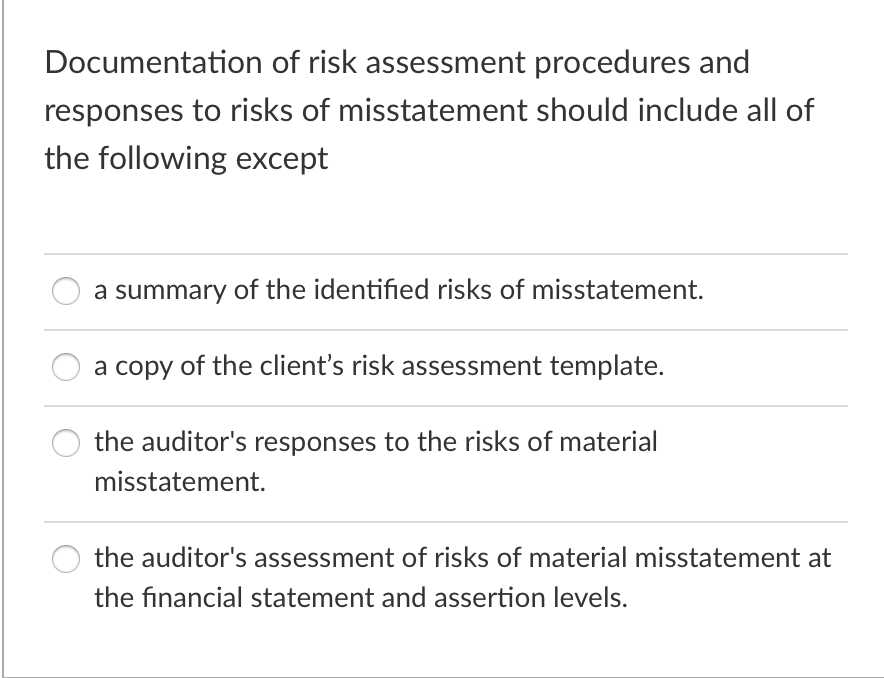 Solved Documentation of risk assessment procedures and | Chegg.com