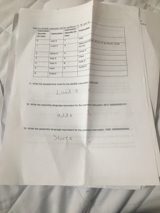 Solved and ? Use this kM nstruction Ins Opcode Instruction | Chegg.com