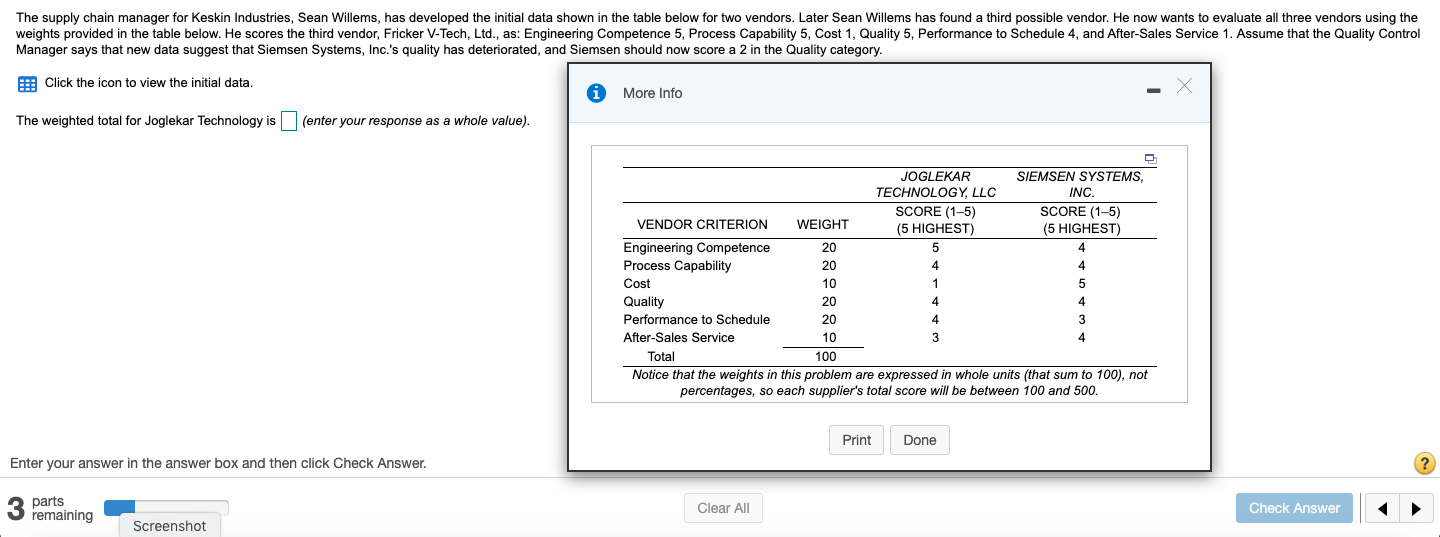 Solved The supply chain manager for Keskin Industries, Sean | Chegg.com